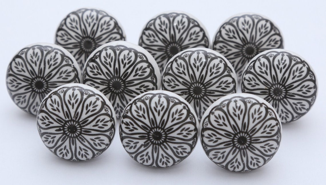 Grey & White Ceramic Knobs Ceramic Door Knobs Kitchen Cabinet | Etsy