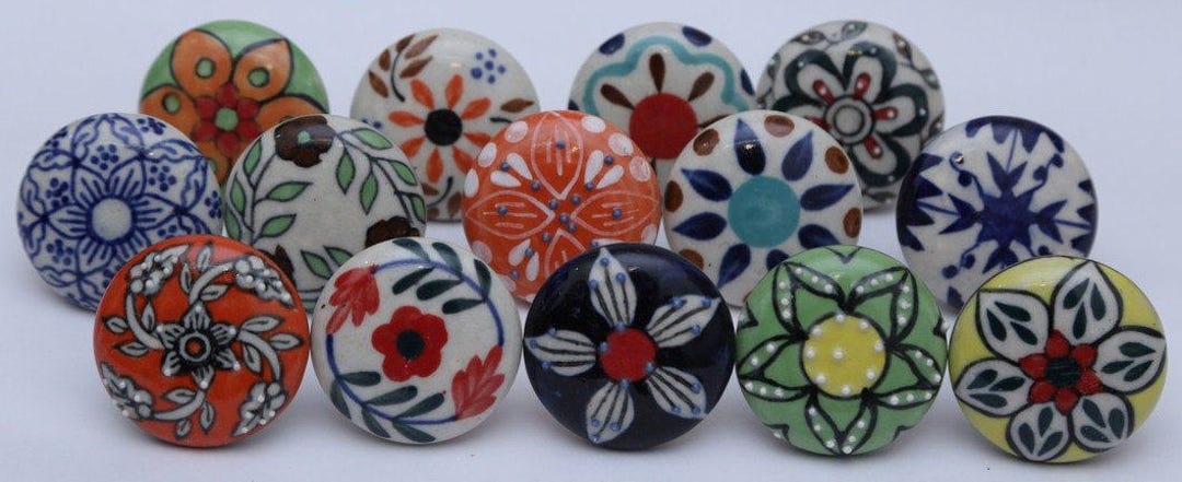 Multicolor Flower Design Ceramic Knobs Kitchen Cabinet Drawer Puller Pulls Ceramic Door Knobs - Etsy