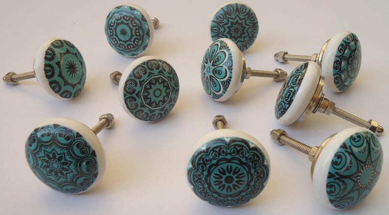 Black & Teal Color Ceramic Knobs Kitchen Cabinet Drawer Knobs - Etsy