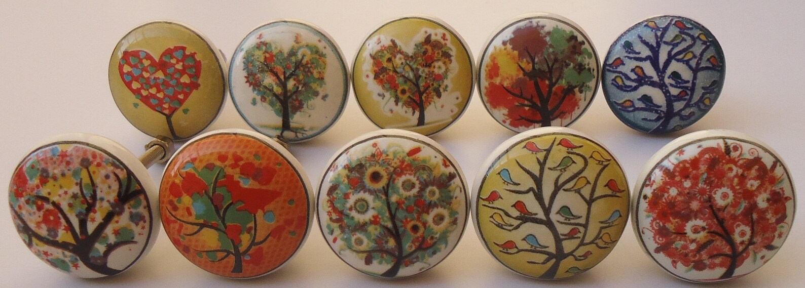 Multi Color Tree Design Ceramic Knobs Kitchen Cabinet Drawer | Etsy