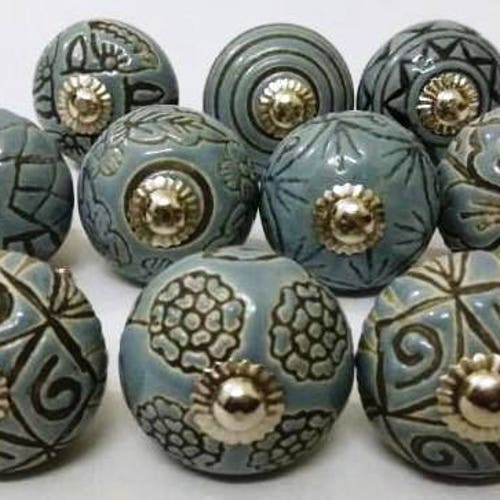 Grey & White Ceramic Knobs Kitchen Cabinet Drawer Knobs | Etsy