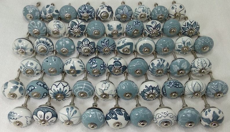 Grey and White Assorted Ceramic Knobs Handpainted Ceramic Door - Etsy
