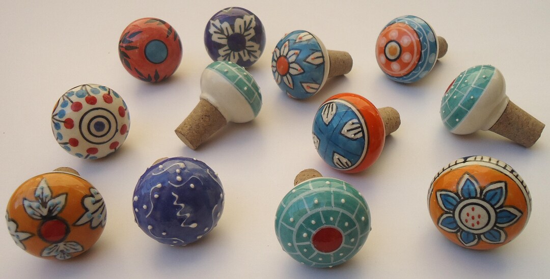 Assorted Ceramic Hanpainted Wine Bottle Stopper, Bottle Stopper ...