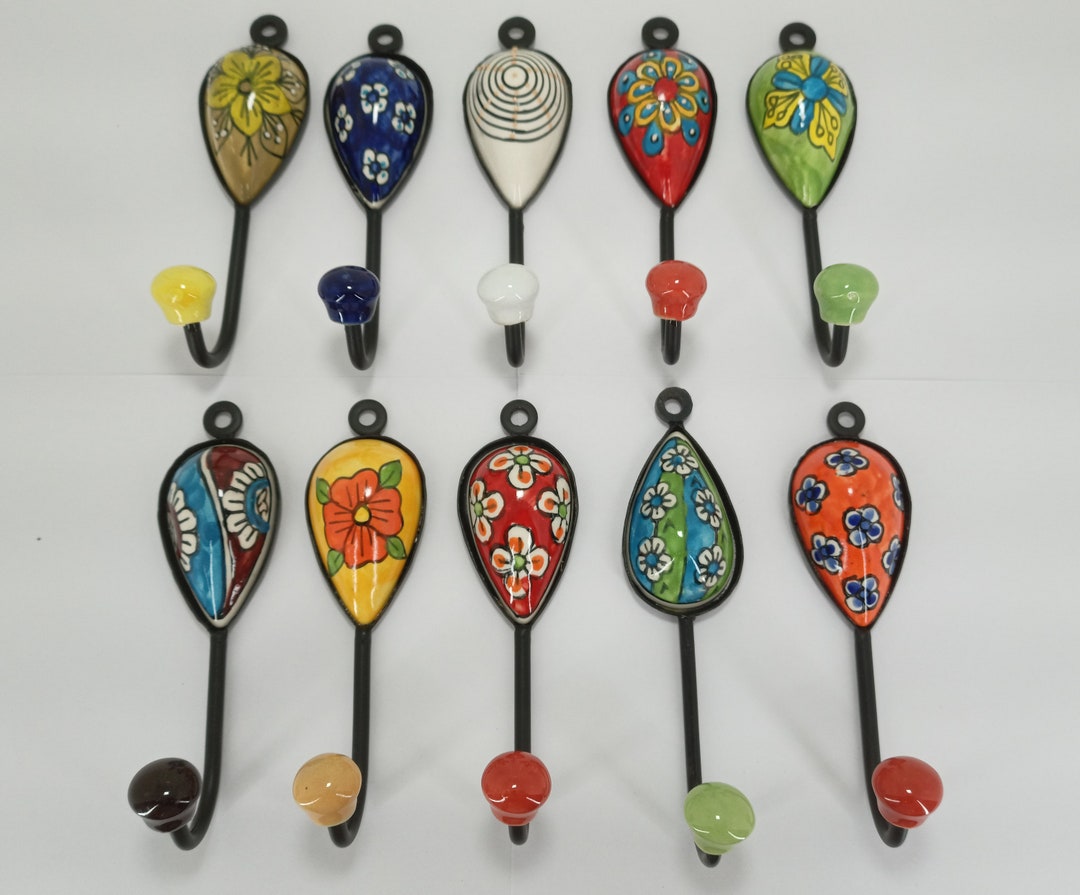 Multicolor Ceramic Hooks Handpainted Hooks Bathroom Hooks Decorative ...