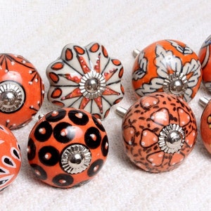 Hand-painted Orange Ceramic Knob, Embossed Floral Cabinet Drawer Pull ...