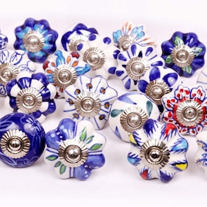 Blue and White Mixed Design Ceramic Knobs Kitchen Cabinet Drawer Knobs Hardware Knobs Drawer ...
