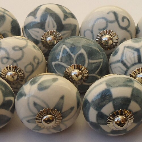 Grey and White Assorted Ceramic Knobs Handpainted Ceramic Door - Etsy
