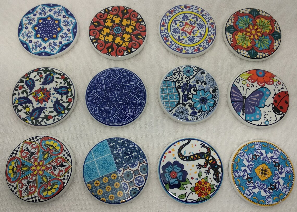 Ceramic Coaster Assorted Design Handmade Coaster Set Round - Etsy