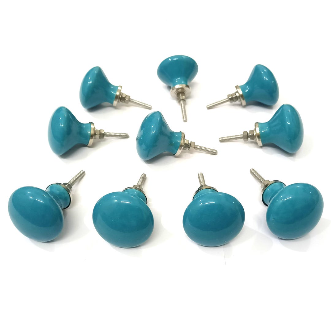 Teal Ceramic Knobs, Handmade Decorative Cabinet Hardware - Etsy