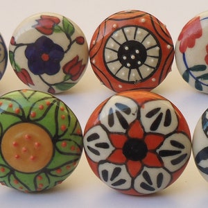 Multicolor Flower Design Ceramic Knobs Handpainted Knobs Kitchen Cabinet Drawer Puller Pulls ...