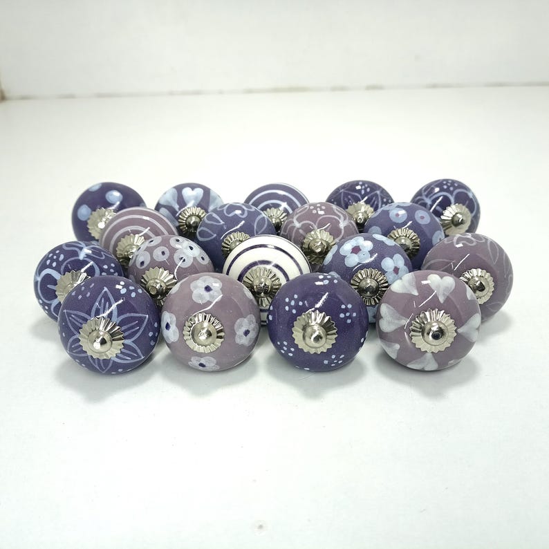 Purple Color Mixed Assorted Ceramic Knobs Hand Painted Ceramic Door ...