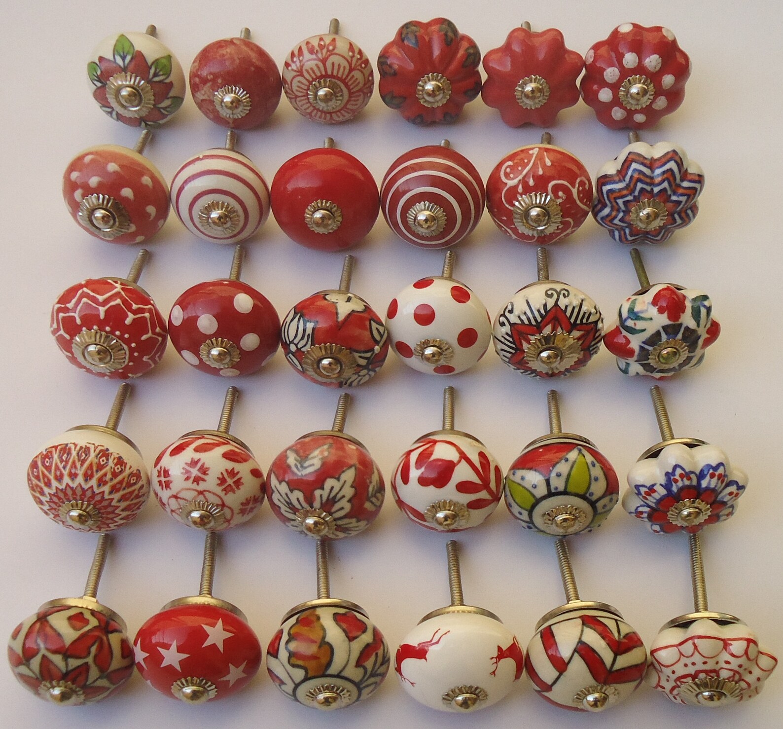 Red and White Assorted Ceramic Knobs Hand Painted Ceramic Door - Etsy