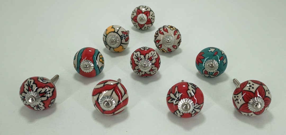 Ornated Red Ceramic Knobs Hand Painted Ceramic Door Knobs Pumpkin Knobs Kitchen Cabinet Drawer ...