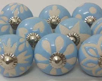 Sky Blue Ceramic Knobs Handmade Vintage Look Kitchen Cabinet Knobs Ceramic Door Knobs Hardware ...