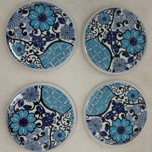 Ceramic Coaster Assorted Design Handmade Coaster Set Round - Etsy
