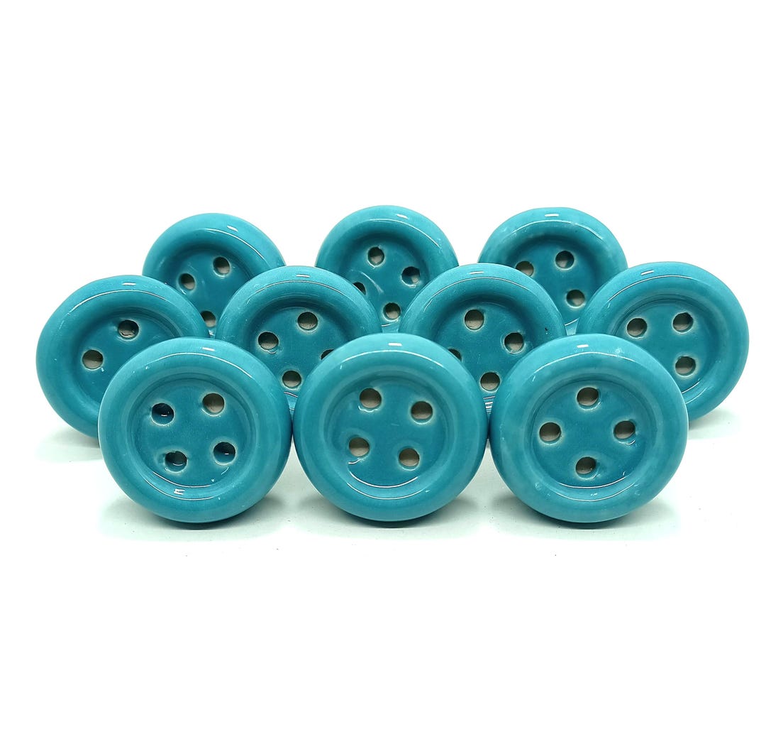 Teal Ceramic Button Cabinet Knob, Handmade Drawer Pull - Etsy