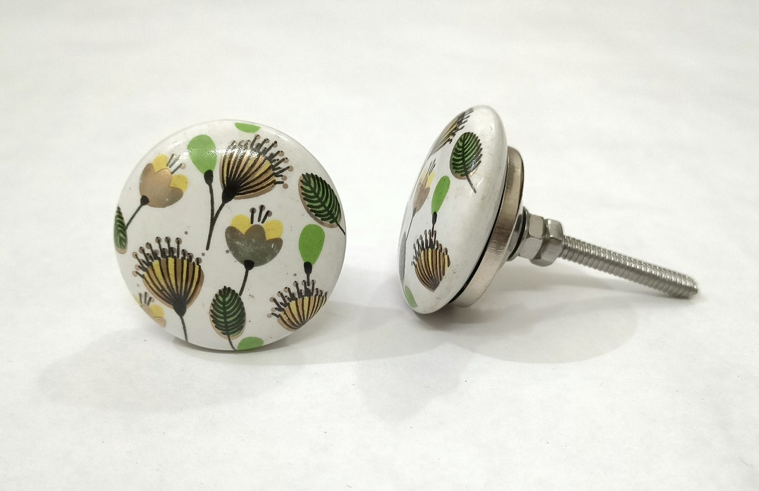 Flower Design Gold Ceramic Door Knobs Premium Knobs Kitchen Cabinet Knobs Drawer Knobs Furniture ...