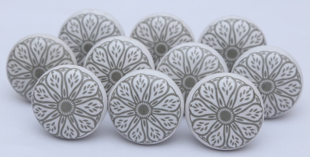 Grey & White Ceramic Knobs Ceramic Door Knobs Kitchen Cabinet Drawer Pulls Cupboard Knobs ...