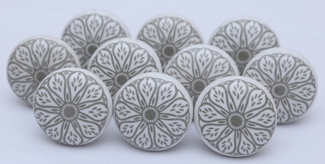 Grey & White Ceramic Knobs Ceramic Door Knobs Kitchen Cabinet - Etsy