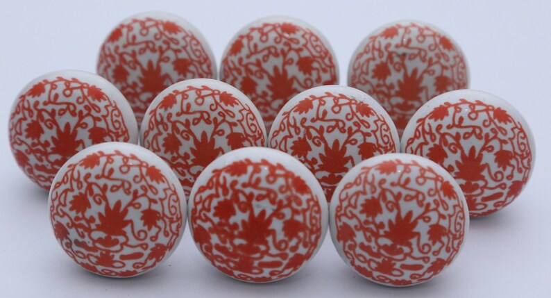 Red & White Ceramic Knobs Ceramic Door Knobs Kitchen Cabinet - Etsy
