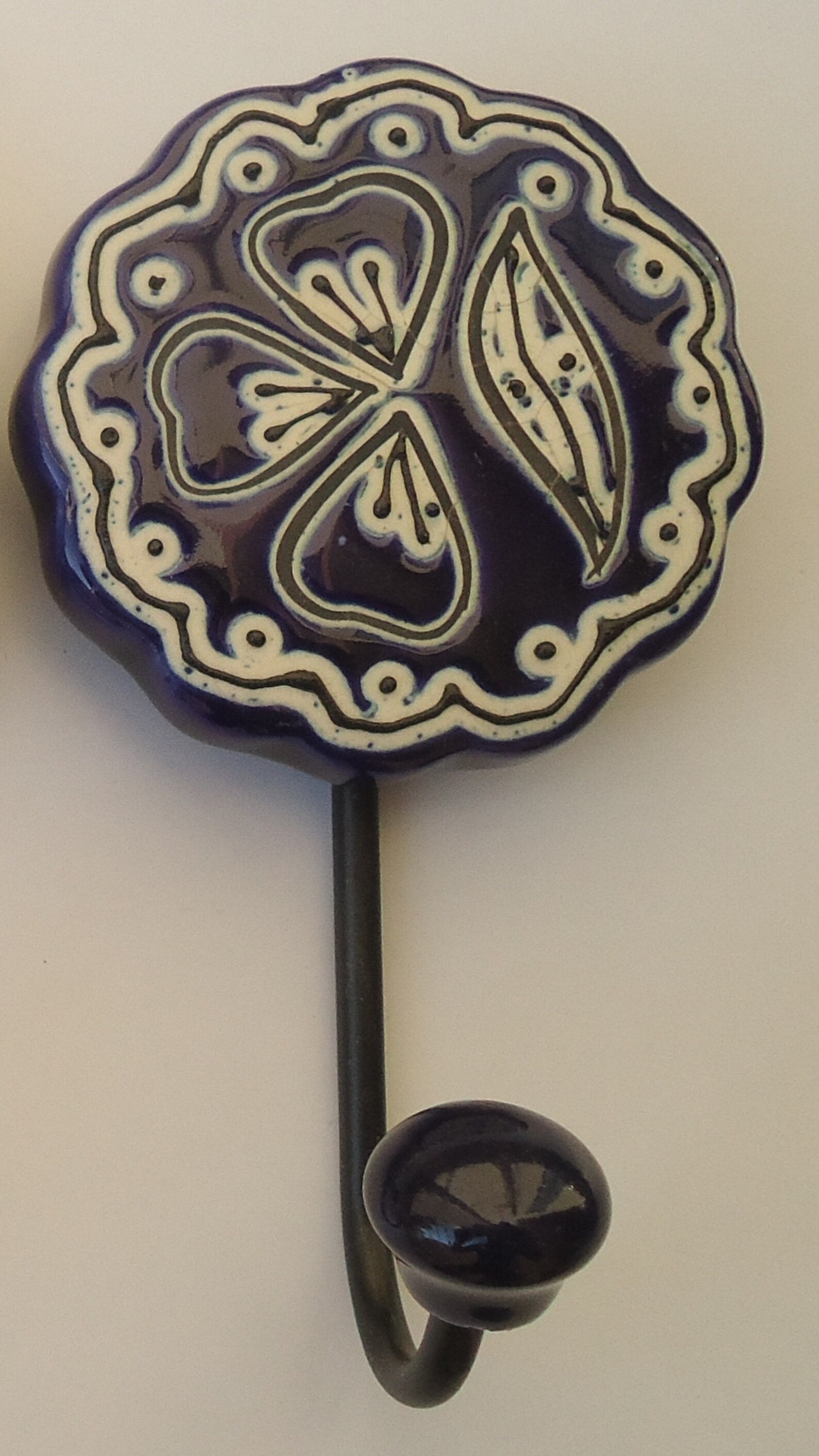 Hand-painted Ceramic Wall Hook, Decorative Blue Floral Metal Hanger - Etsy