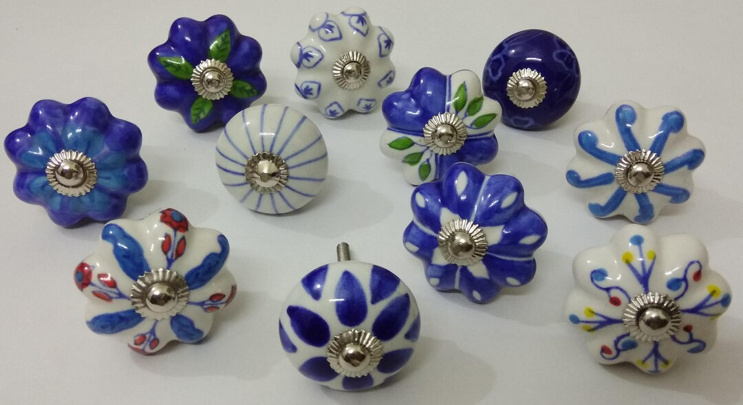 Blue and White Ceramic Knobs Hand Painted Ceramic Door Knobs Kitchen Cabinet Pumpkin Knobs ...