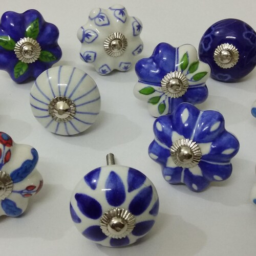 Blue and White Ceramic Knobs Handpainted Kitchen Cabinet Knobs - Etsy Australia