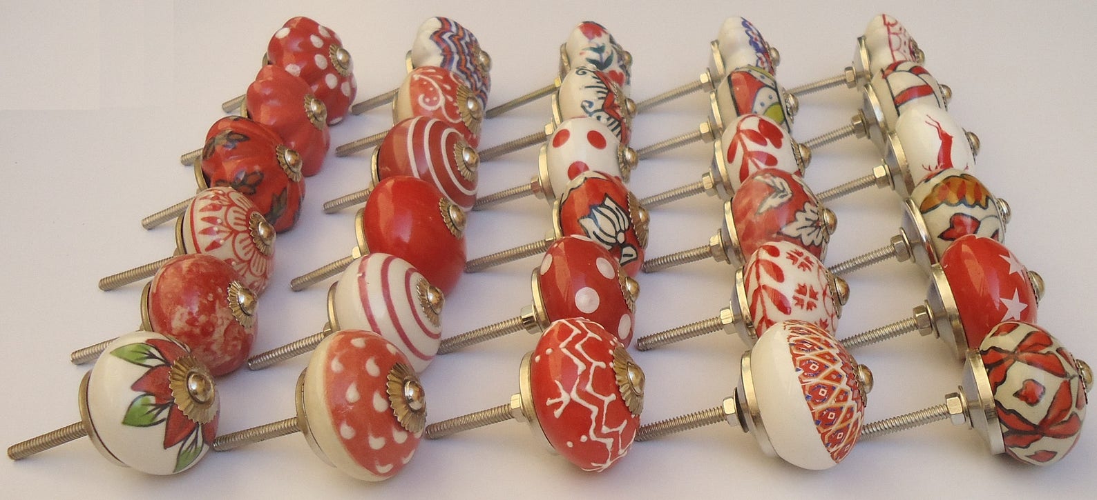 Red and White Assorted Ceramic Knobs Hand Painted Ceramic Door - Etsy