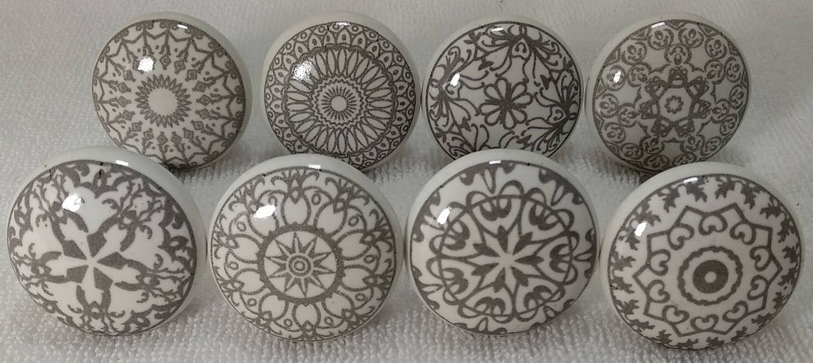 Grey & White Ceramic Knobs Kitchen Cabinet Drawer Knobs | Etsy