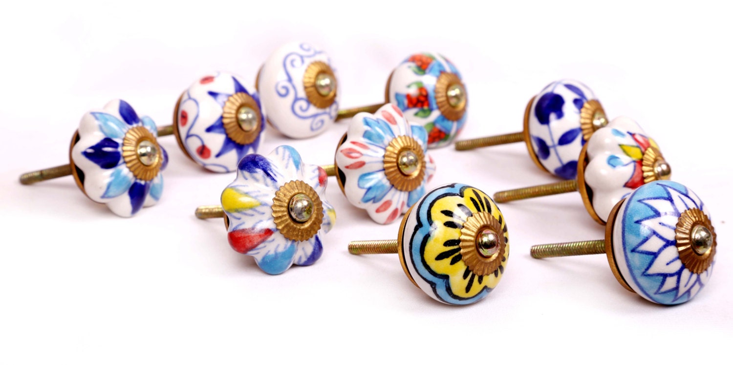 Blue and White Ceramic Knobs Vintage Hand Painted Ceramic Door - Etsy