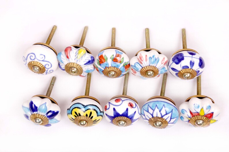Blue and White Ceramic Knobs Vintage Hand Painted Ceramic Door - Etsy