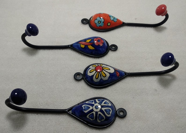 Multicolor Ceramic Hooks Handpainted Hooks Bathroom Hooks | Etsy