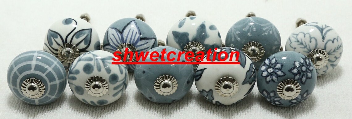 Grey and White Ceramic Knobs Handpainted Ceramic Door Knobs | Etsy