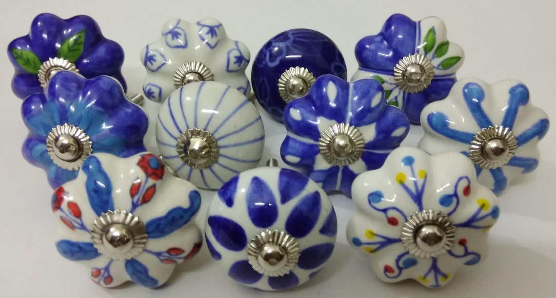 Blue and White Ceramic Knobs Hand Painted Ceramic Door Knobs - Etsy