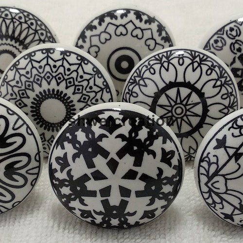 Black & White Ceramic Knobs Kitchen Cabinet Drawer Knobs - Etsy