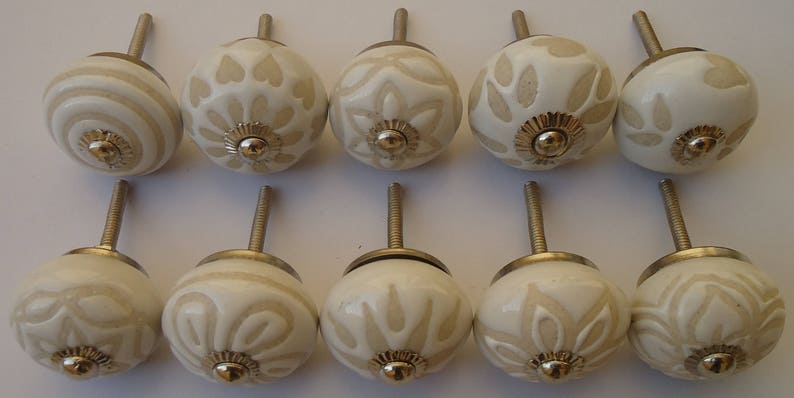 White Ceramic Knobs Vintage Look Ceramic Door Knobs Kitchen | Etsy