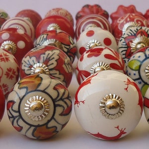 Red and White Assorted Ceramic Knobs Hand Painted Ceramic Door Knobs Pumpkin Knobs Kitchen ...