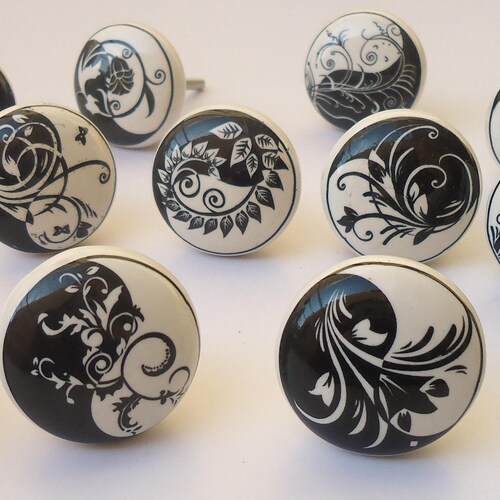 Grey & White Ceramic Knobs Kitchen Cabinet Drawer Knobs - Etsy