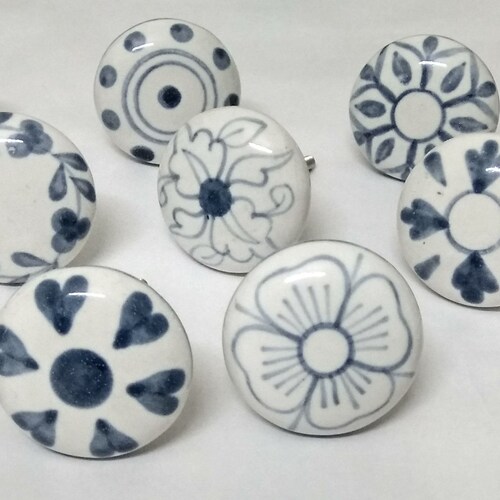 Grey & White Ceramic Knobs Kitchen Cabinet Drawer Knobs - Etsy