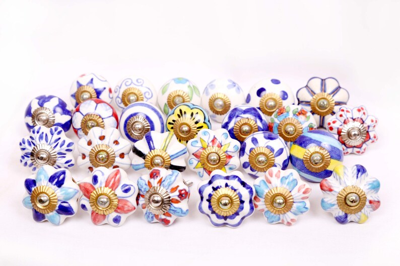 Blue and White Ceramic Knobs Vintage Hand Painted Ceramic Door - Etsy