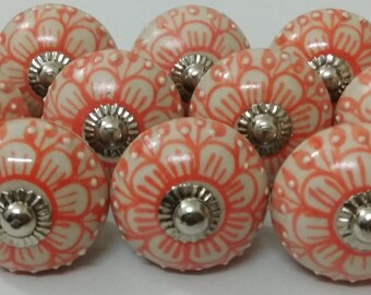 Emboss Orange Color Ceramic Knobs Handpainted Kitchen Cabinet - Etsy