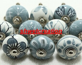 Grey and White Assorted Ceramic Knobs Handpainted Ceramic Door Knobs Kitchen Cabinet Knobs ...
