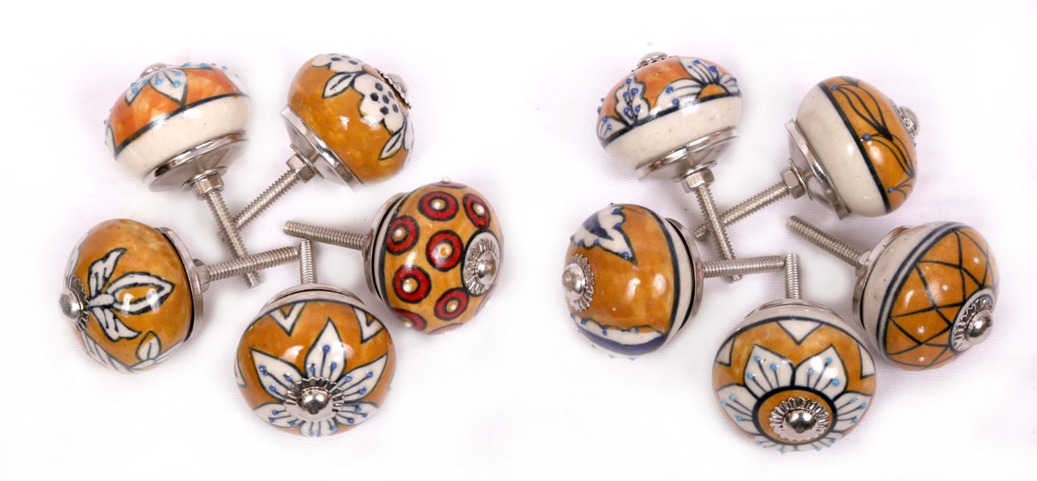 Hand-painted Mango Yellow Ceramic Knob, Embossed Pumpkin Design - Etsy