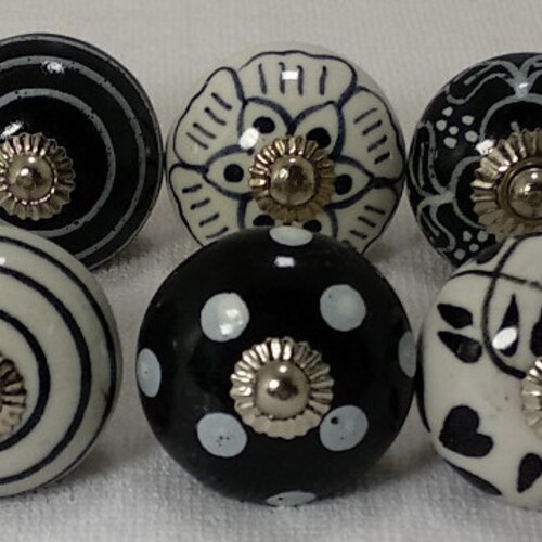 Black & White Ceramic Knobs Kitchen Cabinet Drawer Knobs - Etsy