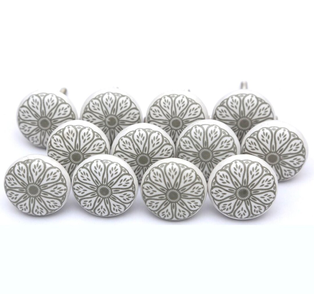 Grey & White Ceramic Knobs Ceramic Door Knobs Kitchen Cabinet Drawer Pulls Cupboard Knobs ...