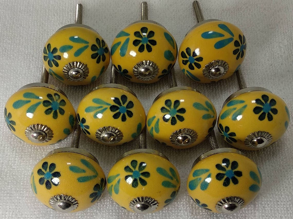 Mango Yellow Ceramic Knobs Handpainted Handmade Ceramic Door Knobs ...