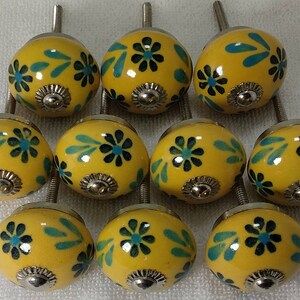 Mango Yellow Ceramic Knobs Handpainted Handmade Ceramic Door Knobs Kitchen Cabinet Knobs Drawer ...