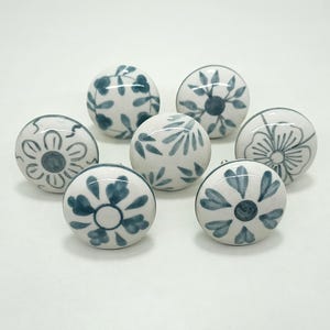 Grey and White Flat Ceramic Knobs Handpainted Kitchen Cabinet Knobs Ceramic Door Knobs Drawer ...