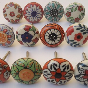 Multicolor Flower Design Ceramic Knobs Handpainted Knobs Kitchen Cabinet Drawer Puller Pulls ...
