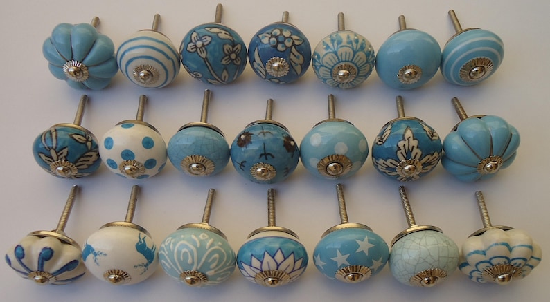 Sky Blue Mixed Design Ceramic Knobs Hand Painted Ceramic Door - Etsy